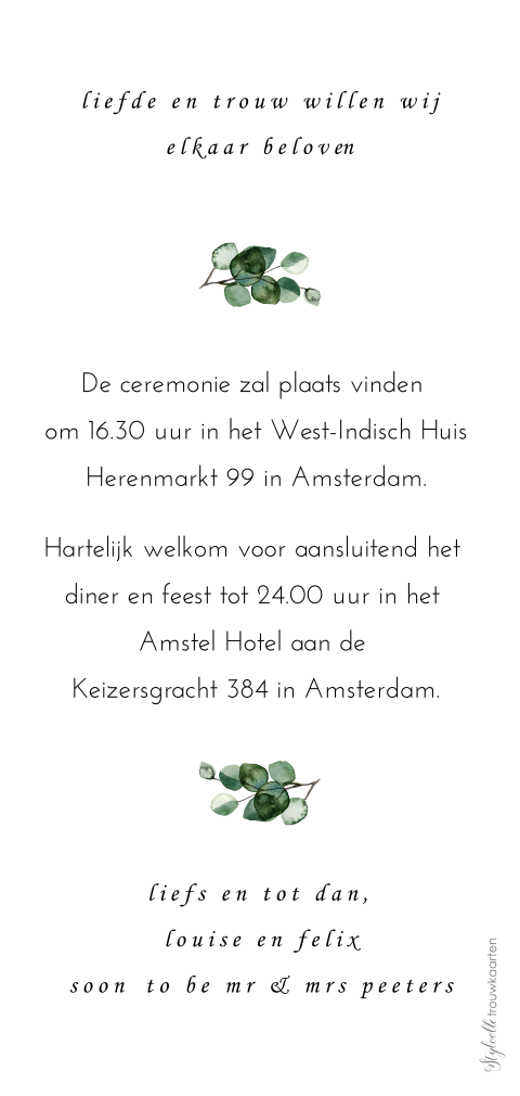 Trouwkaarten een paar groene blaadjes