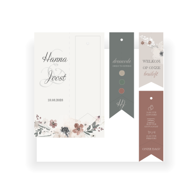 Originele trouwkaart met splitpen en 3 kaartjes