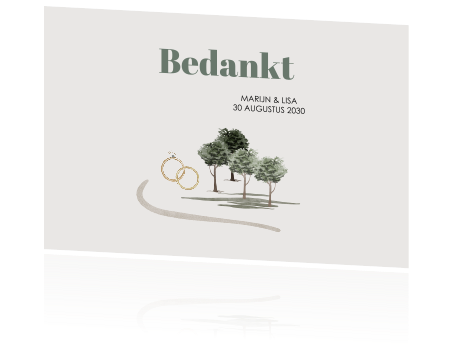 Bedankkaartje bruiloft met icoontjes en foto