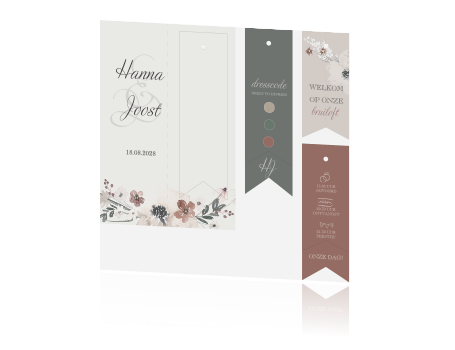 Originele trouwkaart met splitpen en 3 kaartjes