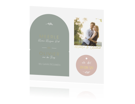 Unieke trouwkaart met meerdere kaartjes in pastel en foto